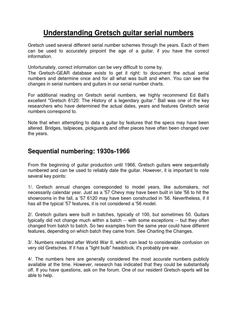 Gretsch Guitars Serial Numbers | PDF | Guitars | Celtic Musical Instruments