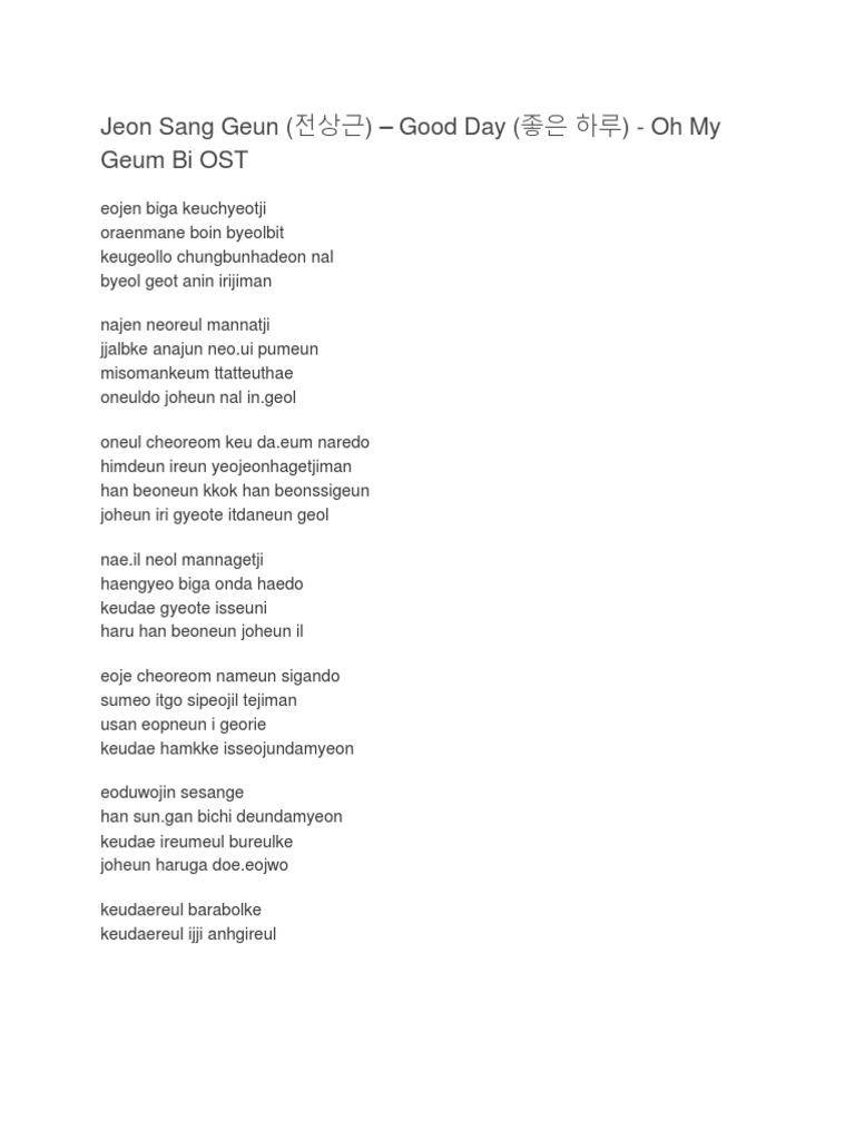 Jeon Sang Geun Ost Oh My Geum Be | PDF | Self-Improvement