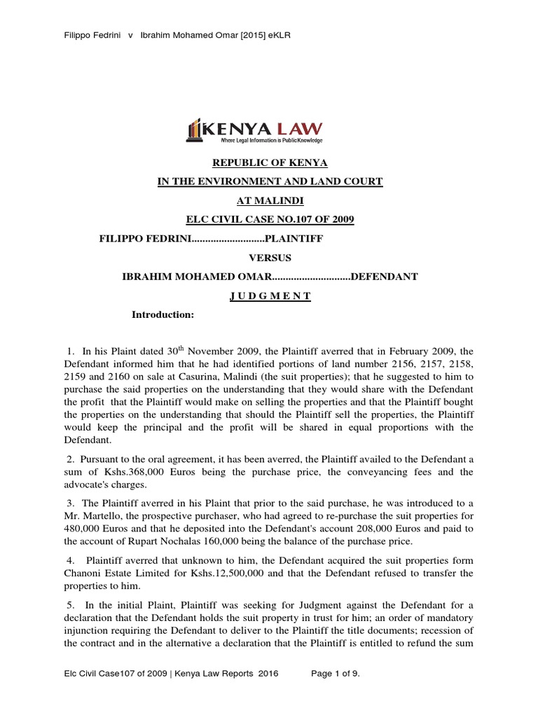 Elc Civil Case107 of 2009 | PDF | Lawsuit | Property