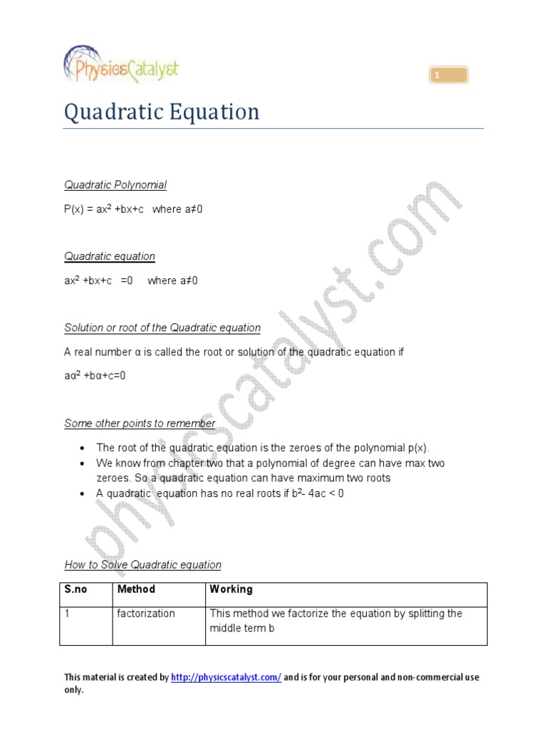Quadratic X Cheatsheet | PDF | Quadratic Equation | Zero Of A Function