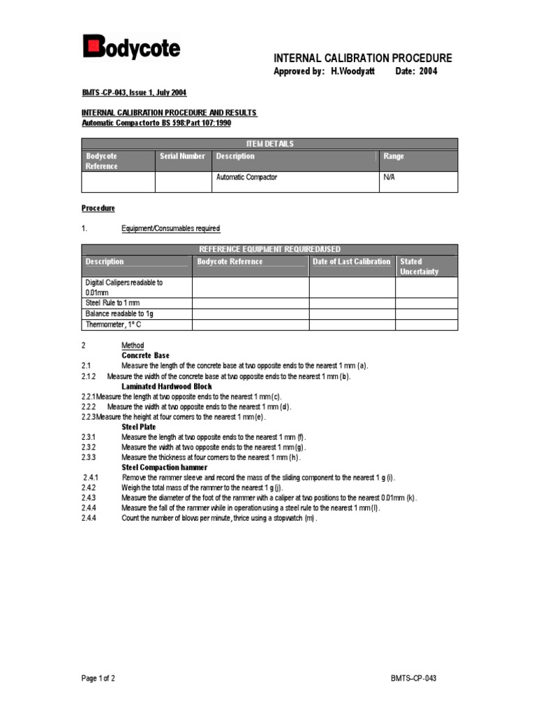 Calibration Procedure for Automatic Compactor | PDF | Calibration ...