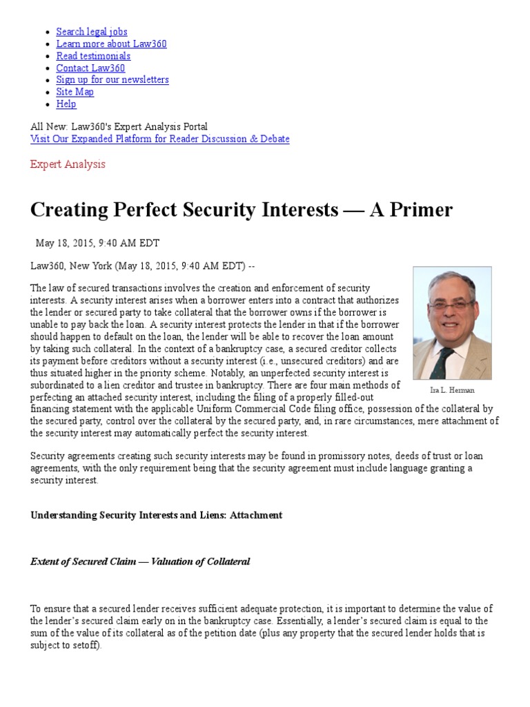 Creating Perfect Security Interests - A Primer - Law360 | PDF ...
