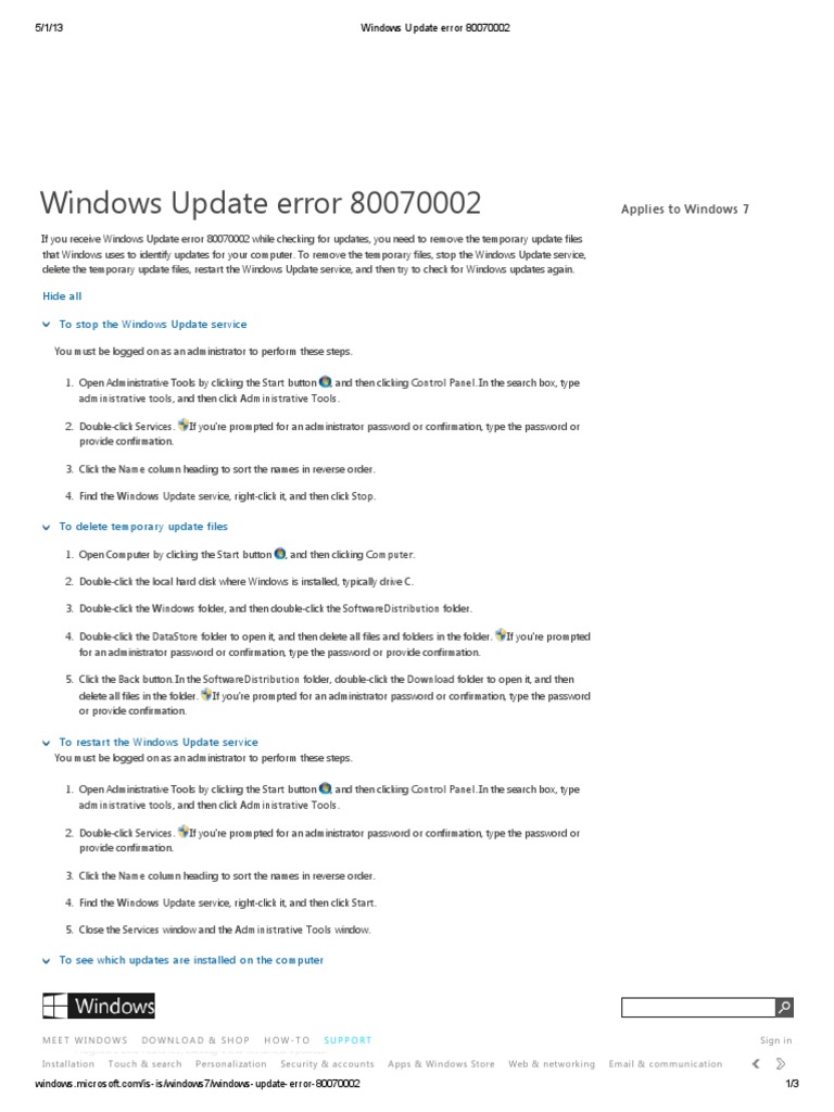 Windows Update Error 80070002 | PDF | Microsoft Windows | Operating ...
