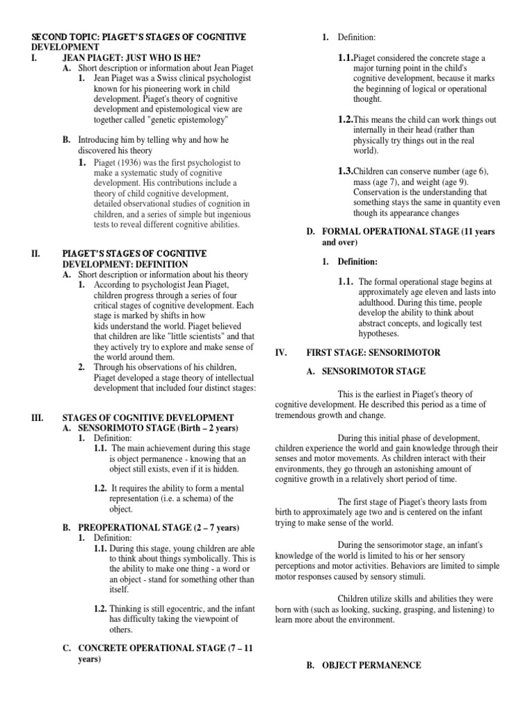 Piaget's Stages of Cognitive Development | PDF | Cognitive Development ...