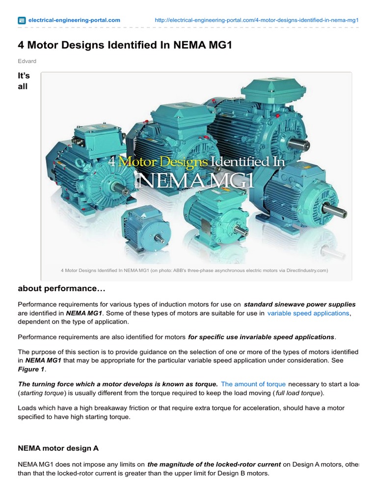 NEMA MG1 Motor Design Overview | PDF | Electric Motor | Power (Physics)