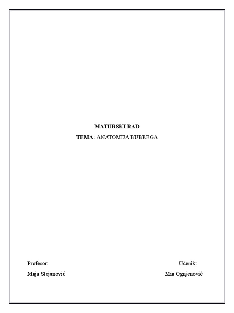 Anatomija Bubrega - Maturski | PDF