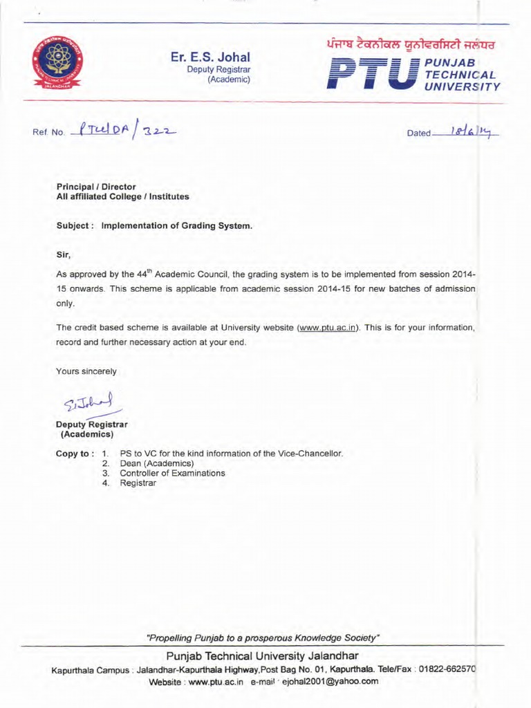 PTU Grade System | PDF | Course Credit | Statistics Of Education