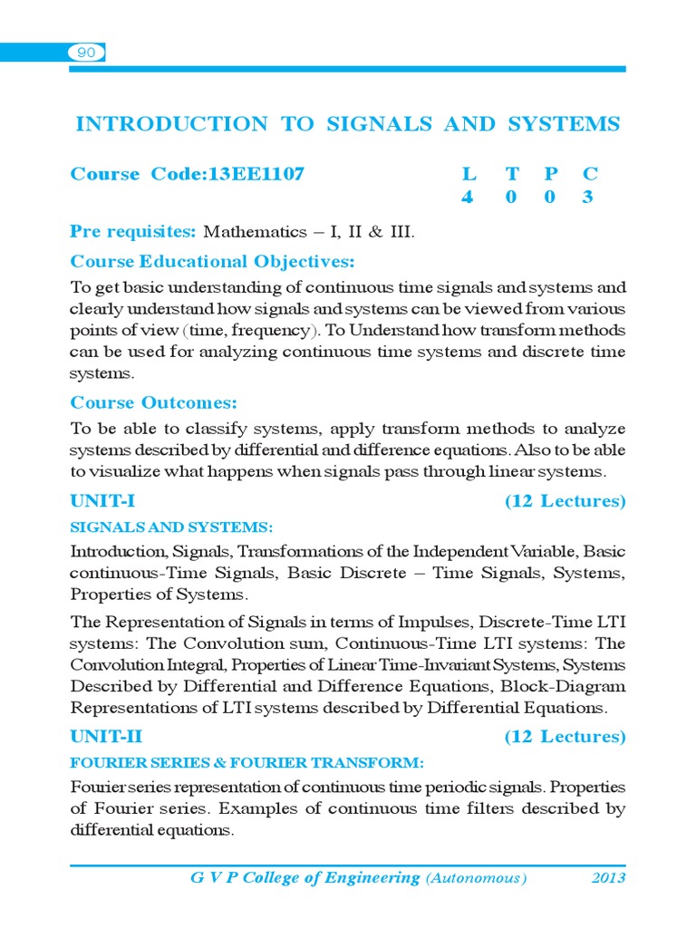 Introduction to Signals and Systems Syllabus | PDF | Fourier Transform ...