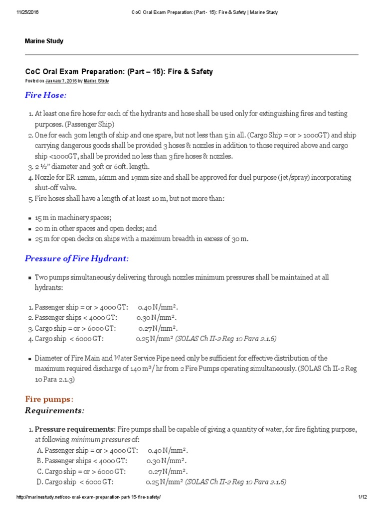 CoC Oral Exam Preparation - (Part - 15) - Fire & Safety - Marine Study ...