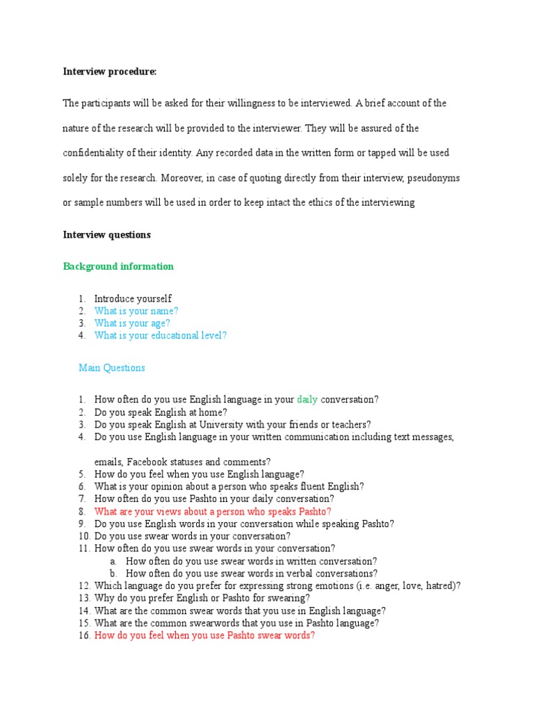 Interview Questions | PDF | Profanity | Conversation