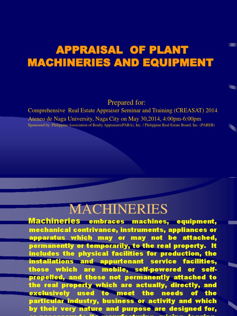 Appraising Plant, Machineries and Equipment: Guidelines on Determining ...