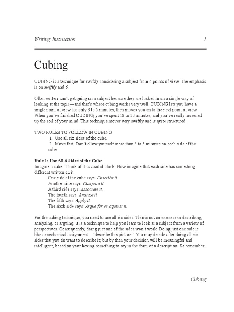 Cubing: 1 Writing Instruction | PDF | Cognition