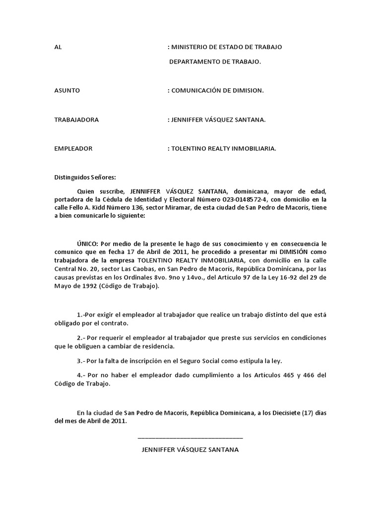 Carta de Dimision | PDF
