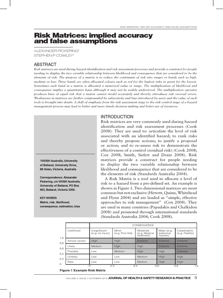 Risk Matrices Implied Accuracy and False Assumptions PDF | PDF | Risk ...