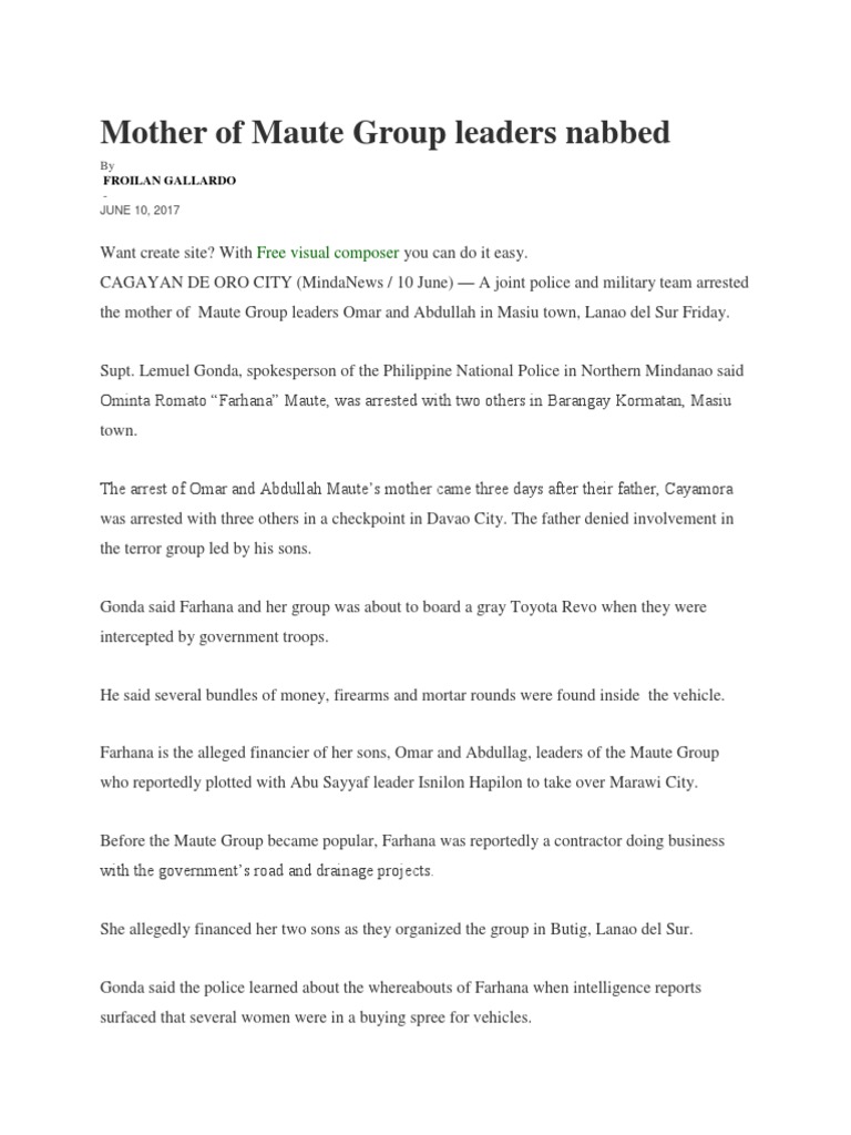 Mother of Maute Group Leaders Nabbed | PDF