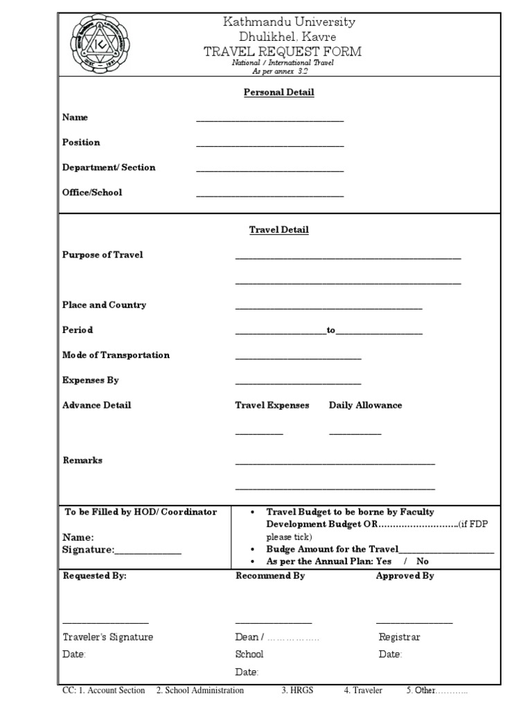 Travel Request Form for Kathmandu University | PDF | Cheque | Government