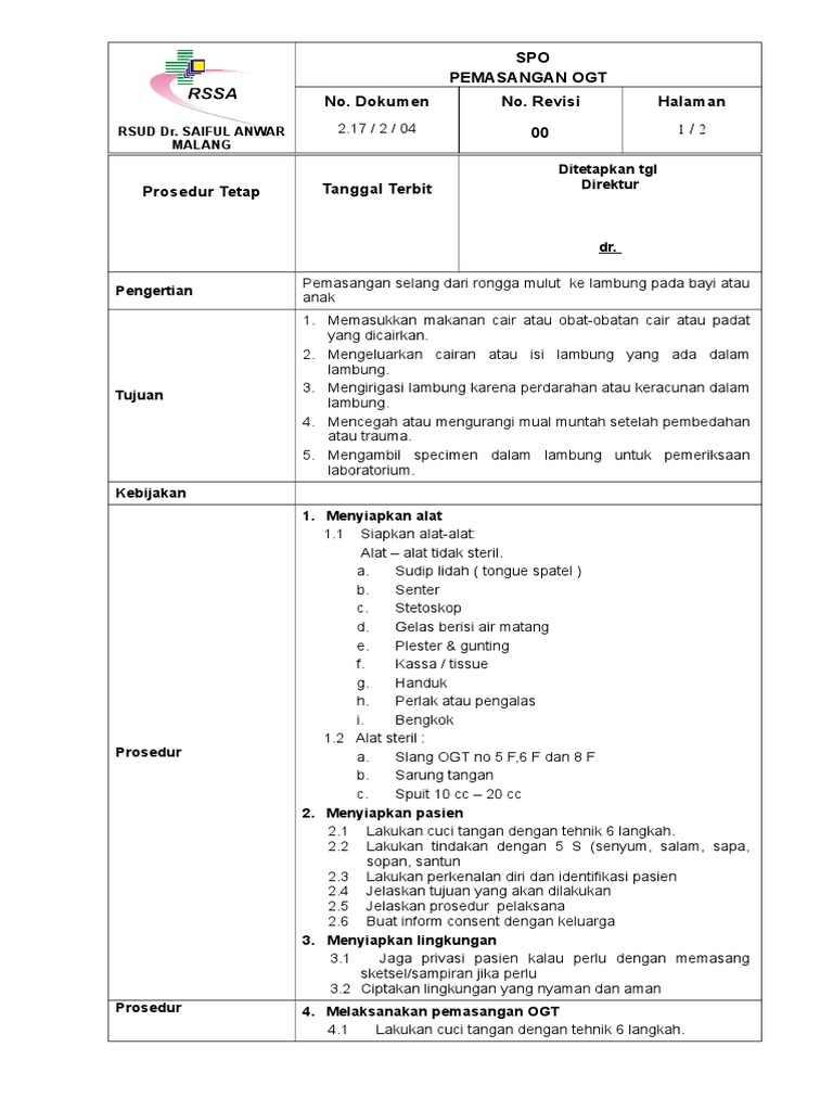 MENGENAL PROSEDUR PEMASANGAN SELANG OGT PADA BAYI | PDF
