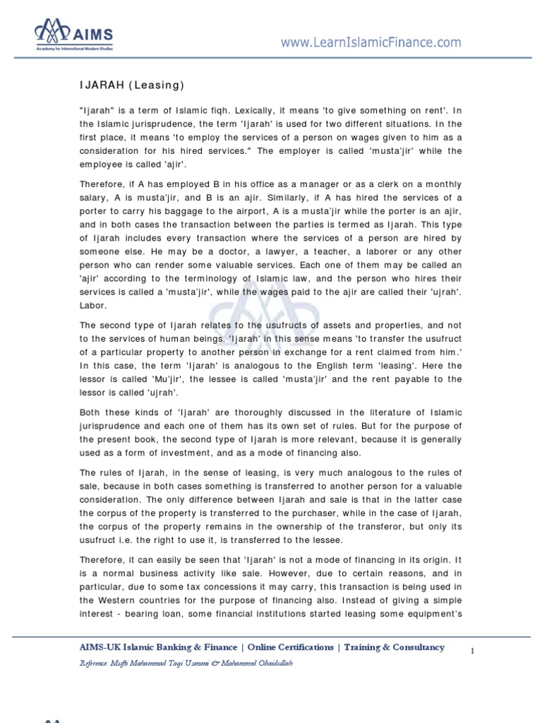 Understanding Ijarah Leasing Principles | PDF