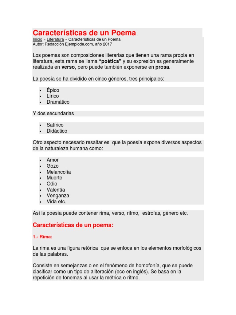 Características de Un Poema | Métrica (Poesía) | Poesía