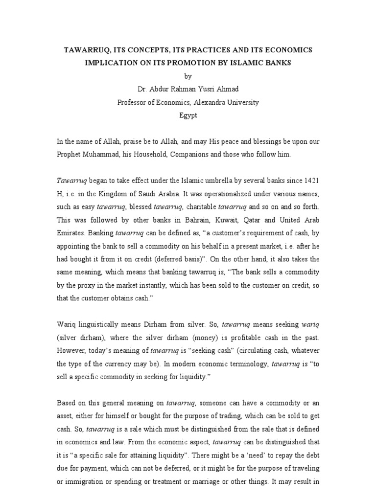 Tawarruq Concepts and Implementation | PDF | Islamic Banking And ...