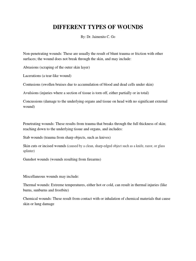 Different Types of Wounds | PDF