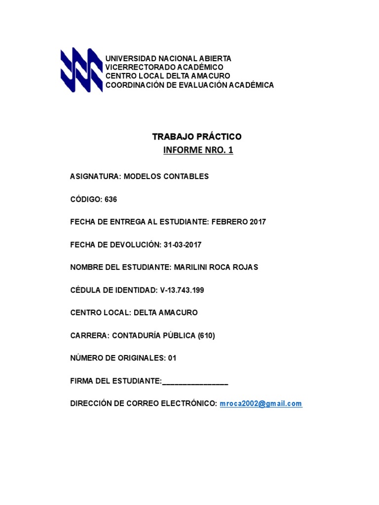 Trabajo 636 Marilini Informe I. Modelos Contables | PDF | Contador | Contabilidad
