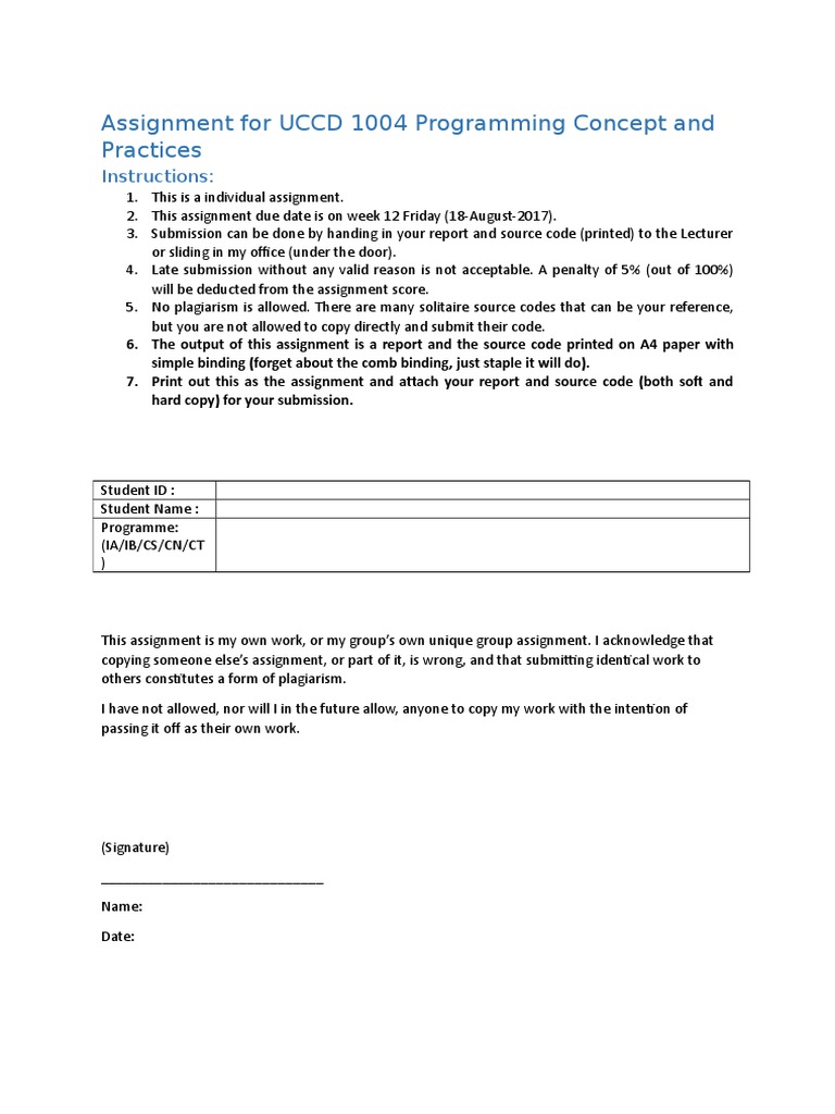 Assignment For Uccd 1004 Programming Concept And Practices Pdf Variable Computer Science