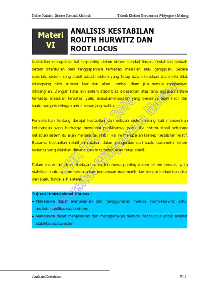 Analisis Kestabilan Routh-Hurwitz dan Root Locus | PDF | Metode & Bahan Ajar | Sains & Matematika