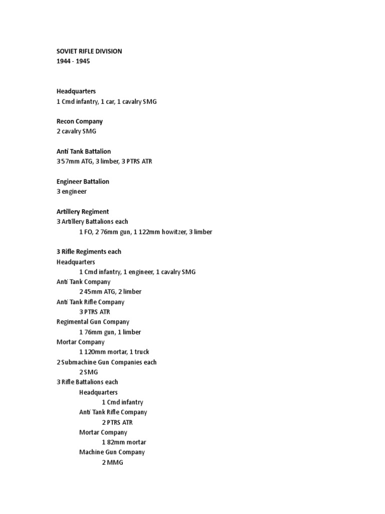 Soviet Rifle Division Structure 1944-1945 | PDF | Home & Garden | History