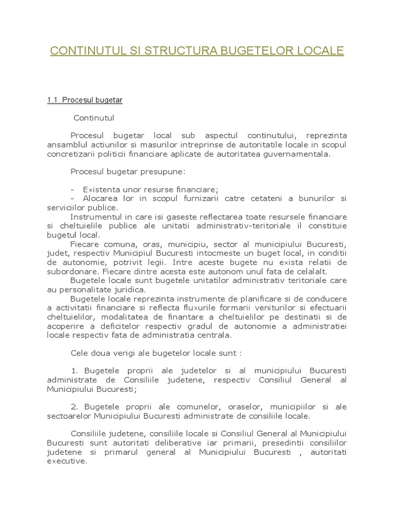 Continutul Si Structura Bugetelor Locale | PDF