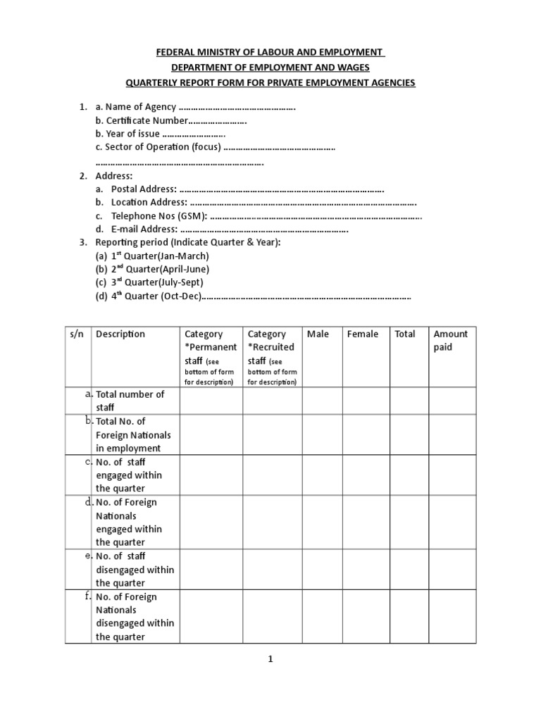 Quarterly Report Form 2 | Download Free PDF | Workforce | Labor