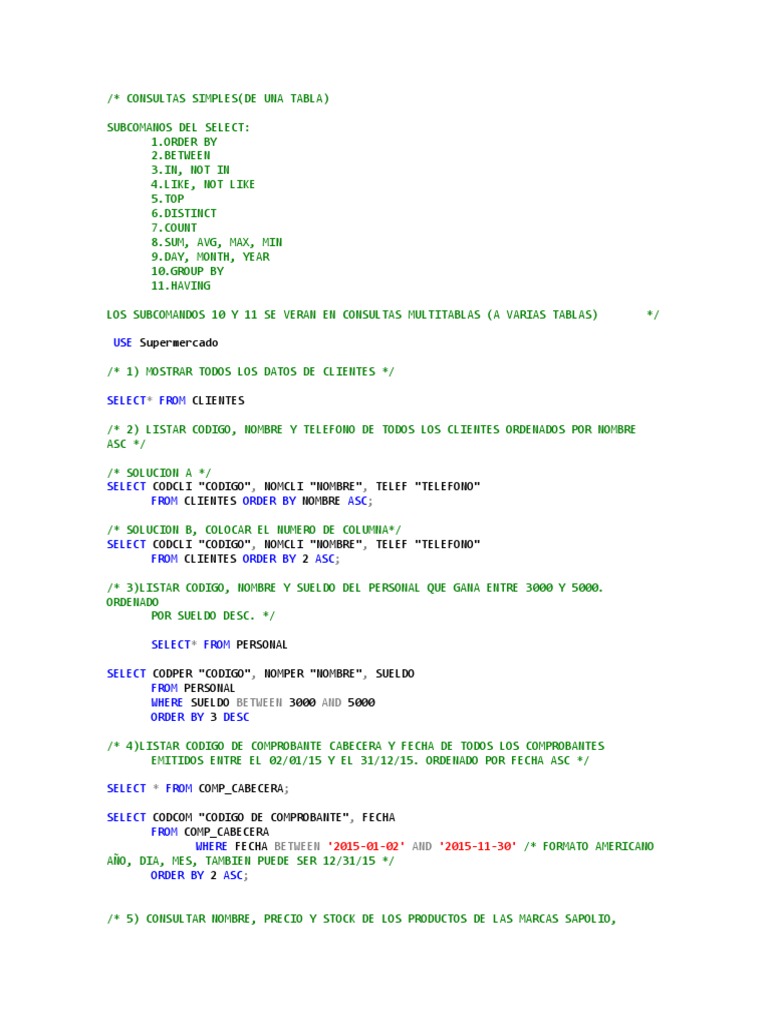 Consultas SQL Básicas y Avanzadas | PDF | Informática