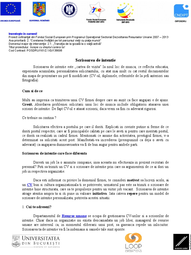 Scrisoarea de Intenţie | PDF