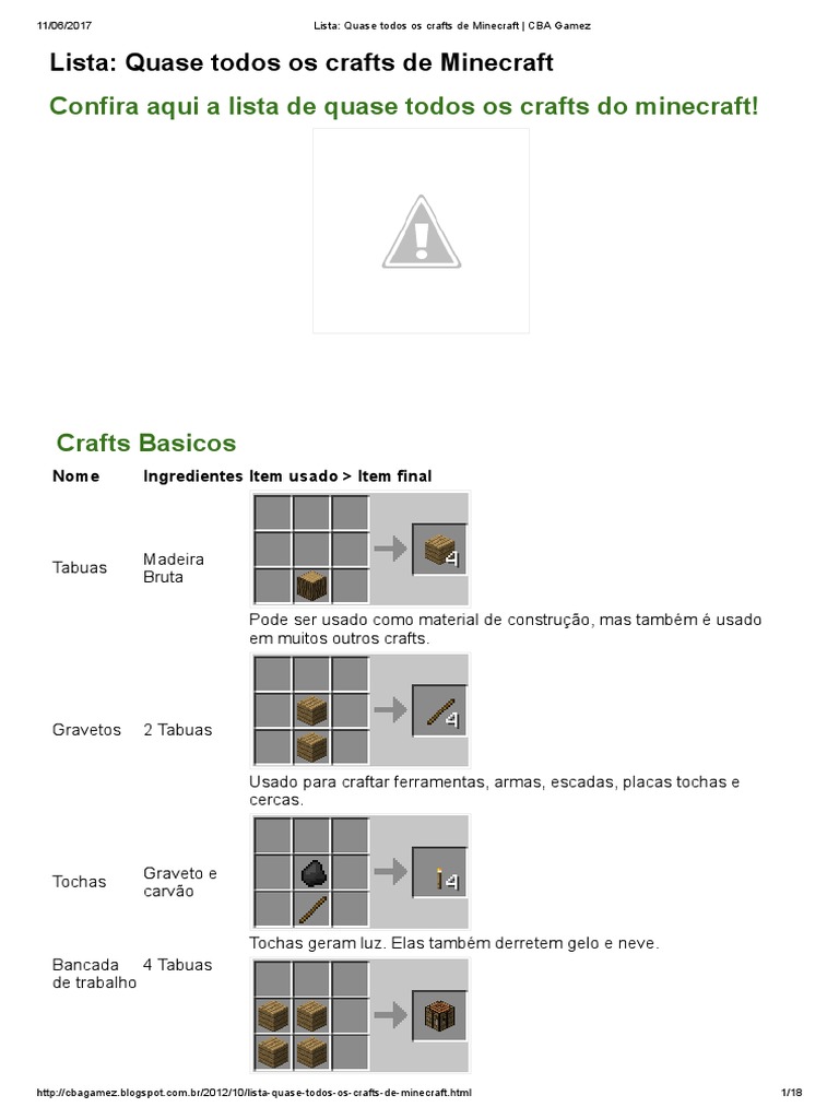 Lista Completa de Crafts no Minecraft | PDF | Minecraft | Incêndios