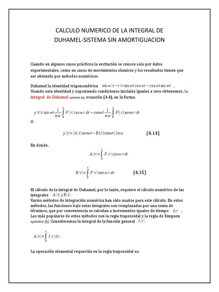 Calculo Numerico de La Integral de Duhamel | PDF | Ecuaciones | Linealidad
