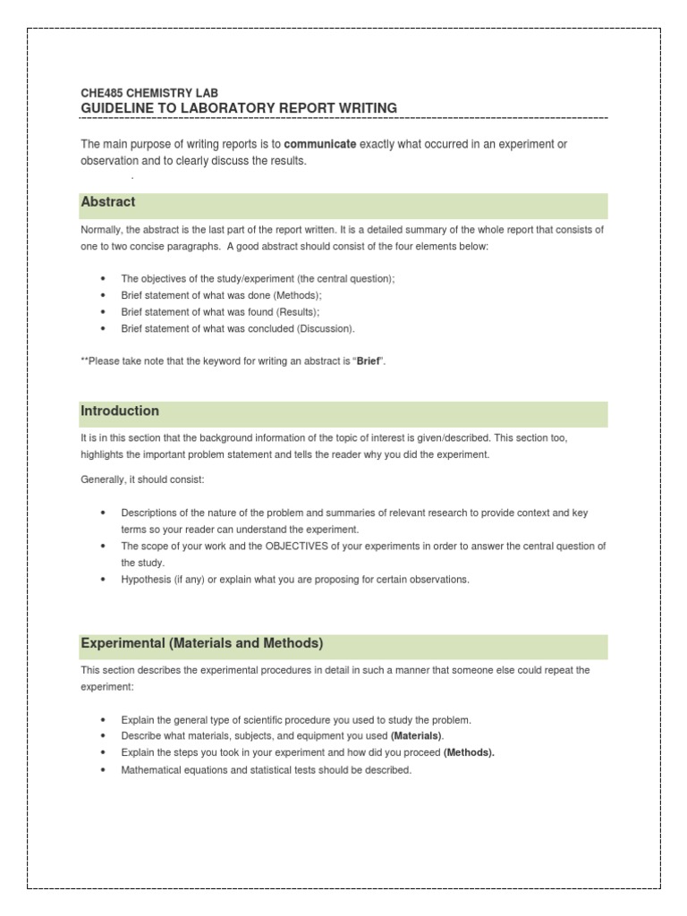 Guideline To Laboratory Report Writing PDF | PDF | Abstract (Summary ...