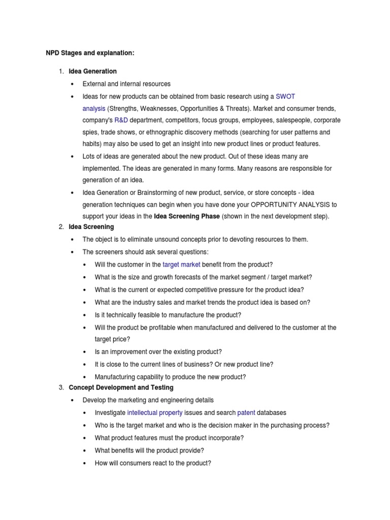 Swot Analysis R&D: NPD Stages and Explanation | PDF | Marketing | Sales