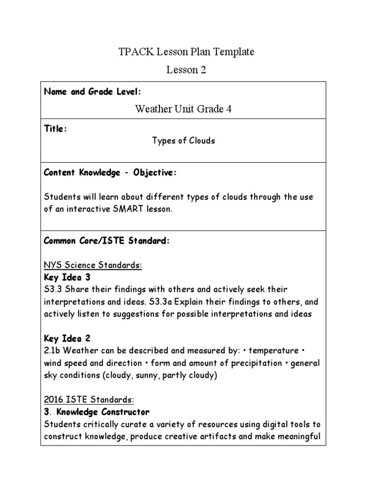 TPACK Lesson Plan Template Lesson 2: Name and Grade Level | PDF | Cloud ...