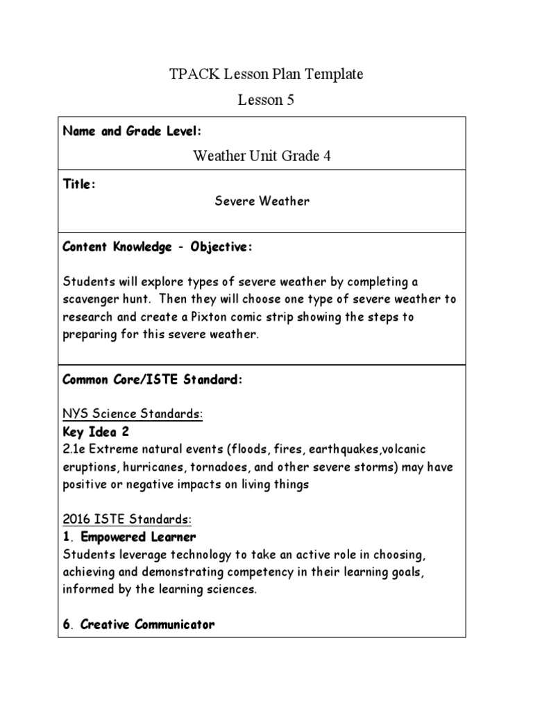 TPACK Lesson Plan Template Lesson 5: Name and Grade Level | PDF ...