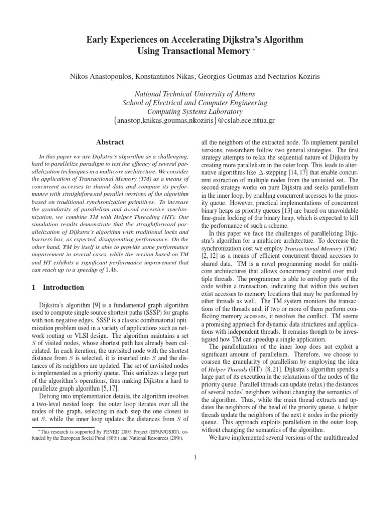 Early Experiences On Accelerating Dijkstra's Algorithm Using Transactional Memory | PDF ...