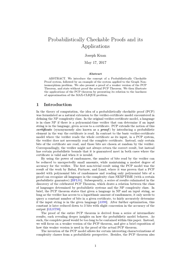 Probabilistically Checkable Proofs Final | PDF | Time Complexity | Computational Complexity Theory