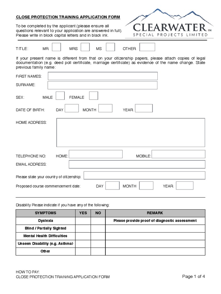 Close Protection Application Form | PDF | Competence (Human Resources ...