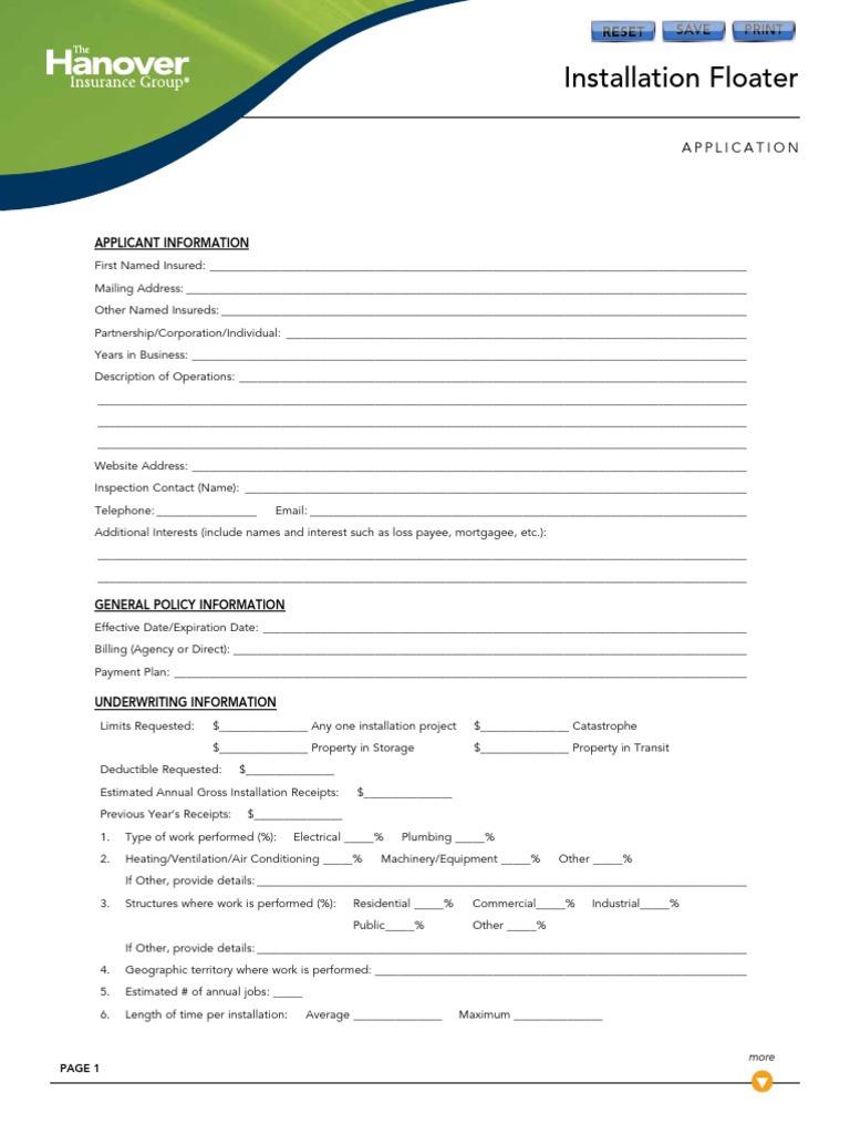 Installation Floater Insurance Application | PDF | Insurance | Industries