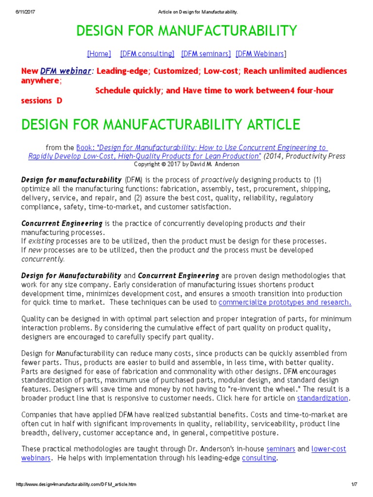 Article On Design For Manufacturability | PDF | Production And ...