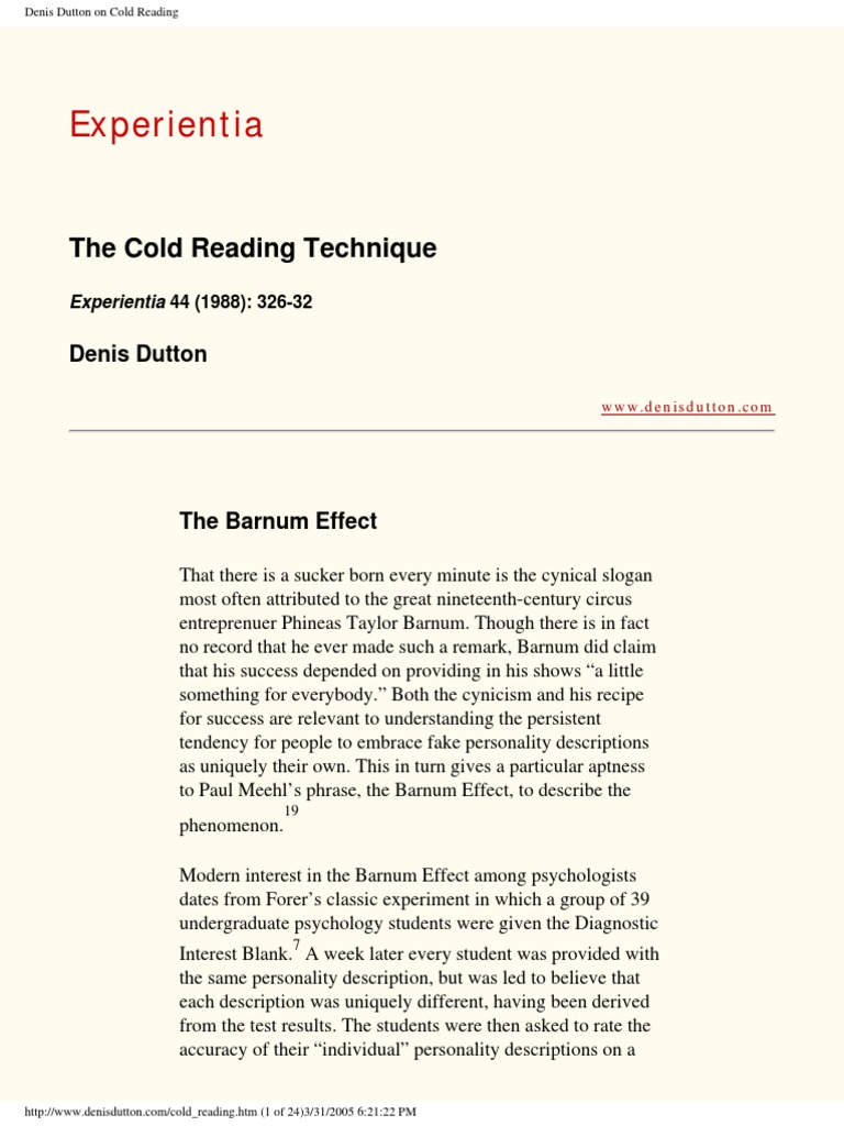 Denis Dutton - On Cold Reading PDF | PDF