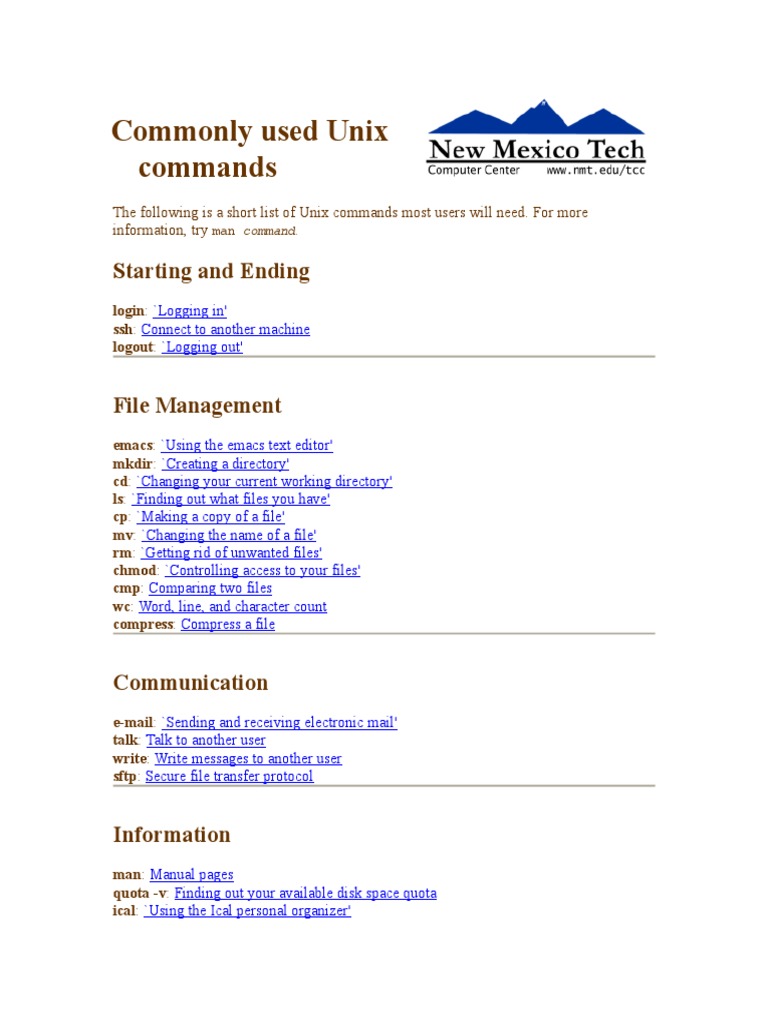 Commonly Used Unix Commands | PDF