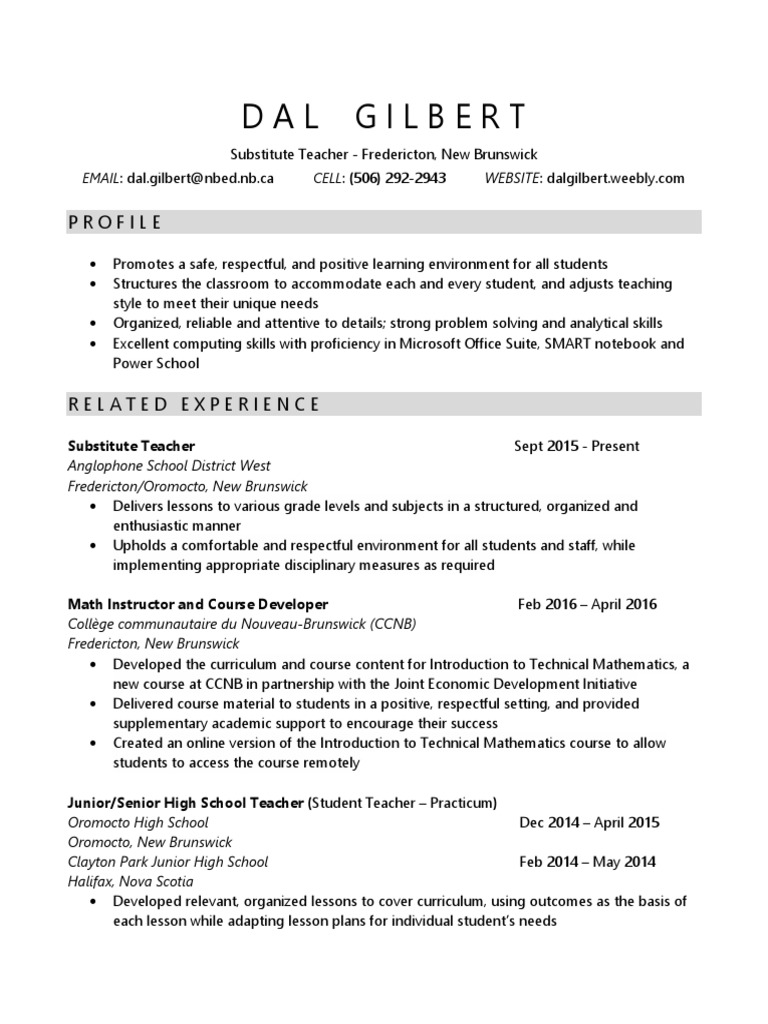Dal Gilbert Resume | PDF | Secondary School | Teachers