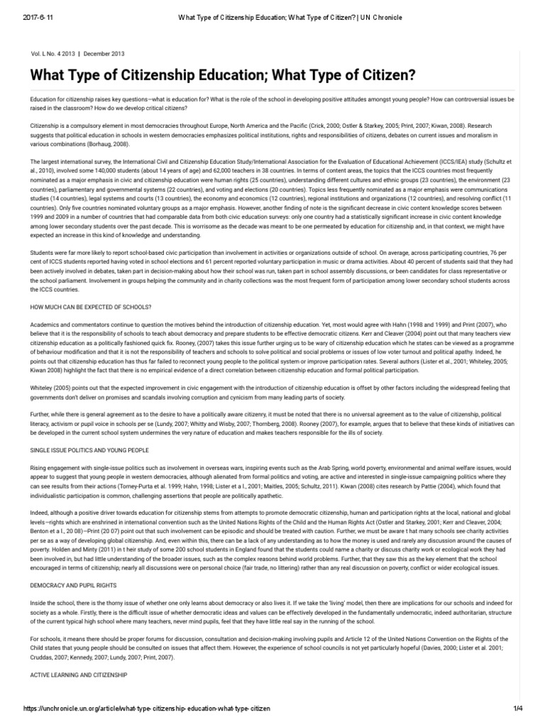 What Type of Citizenship Education What Type of Citizen - UN Chronicle ...