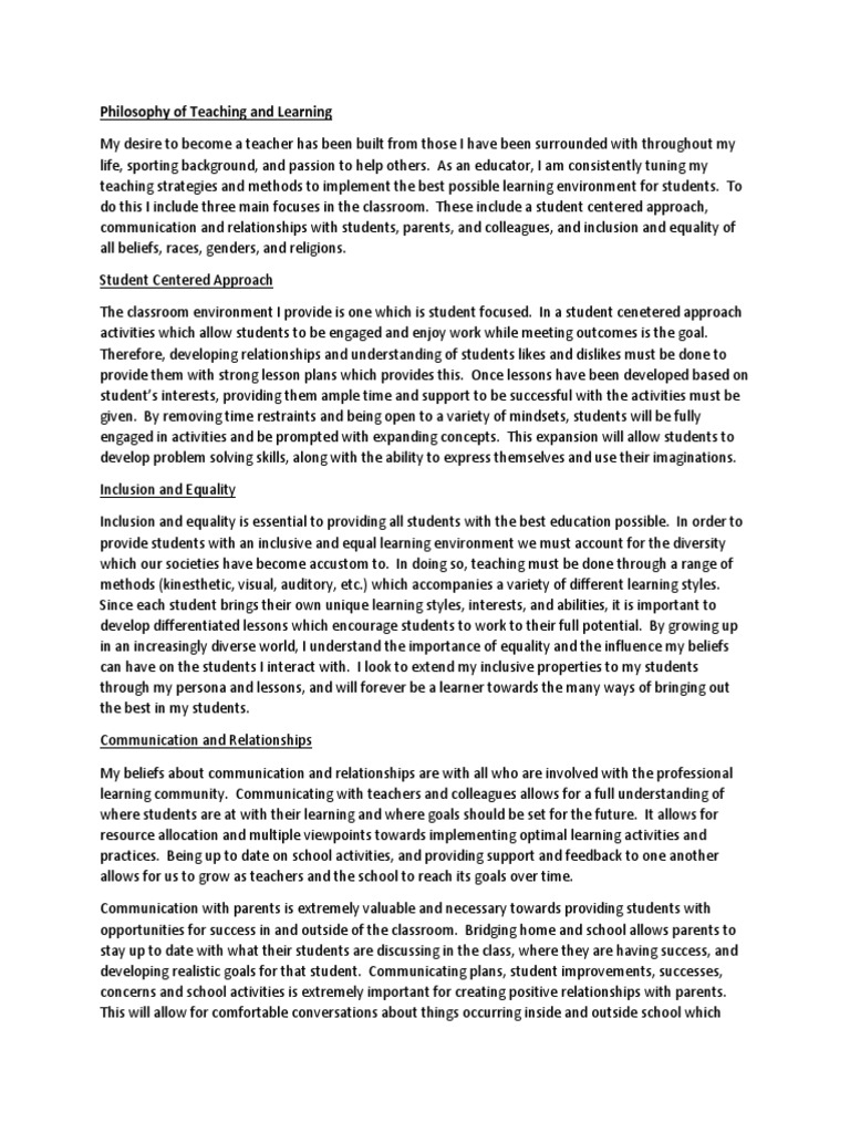 philosophy statement | Inclusion (Education) | Learning Styles