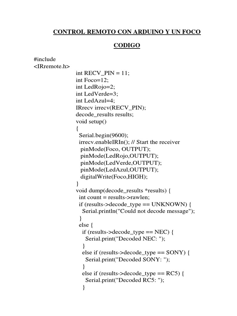 Control Remoto Con Arduino Y Un Foco Pdf Computer Programming Teaching Mathematics